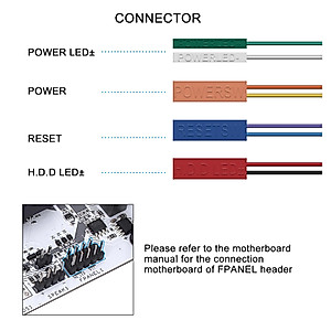 Vetroo Desktop PC Computer Case Power Supply On/Off Reset HDD Push Button with Blue LED Lights 1.6m Extension Cables Reset Switch