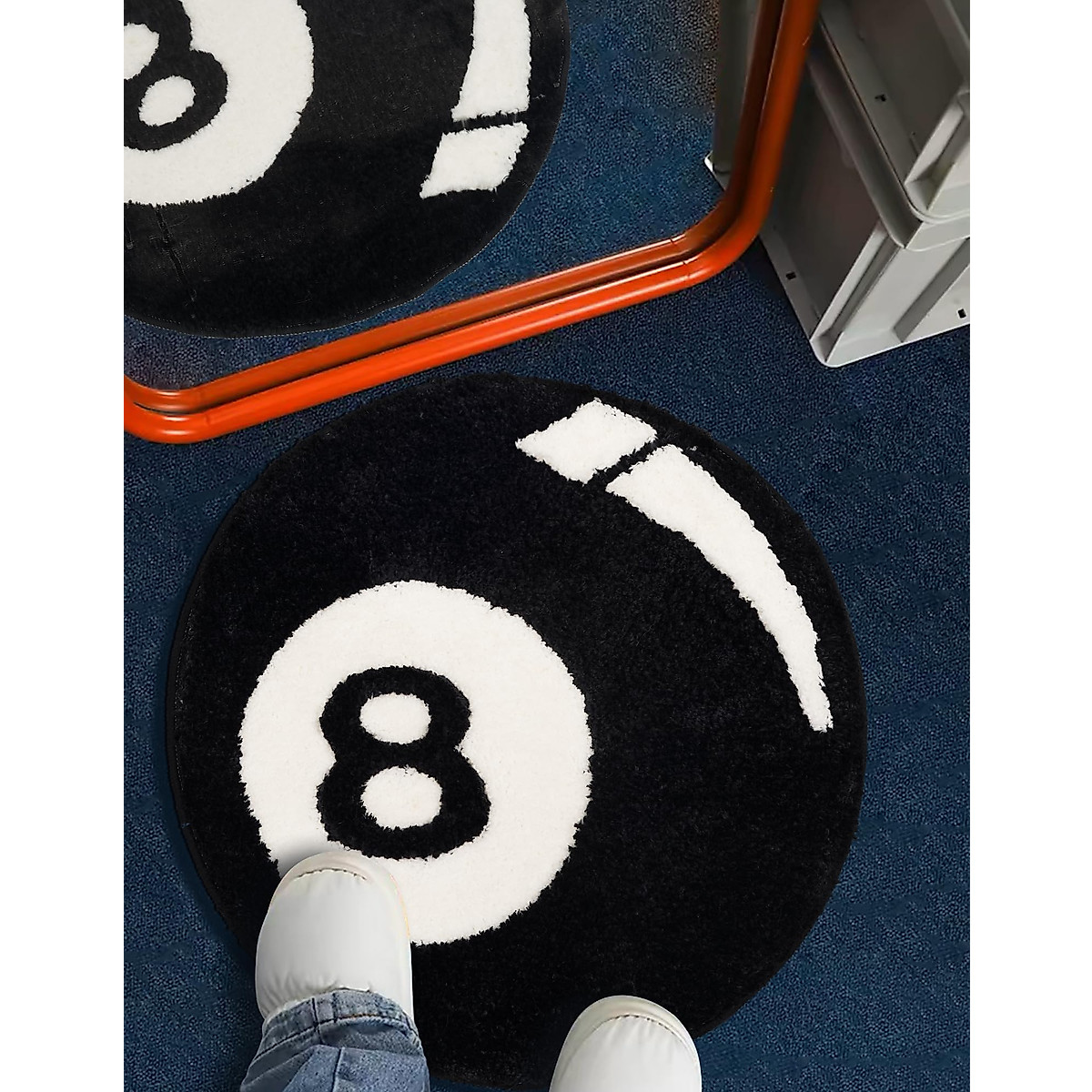 DyeFury 8 Ball Rug W/Specular Highlight, 24" Black and White Hypebeast Accent Rug, Cool Rugs Non-Slip, Trendy Fun Y2K Circle Rug, Aesthetic Alt Room Deocr, Washable Cute Round Rug