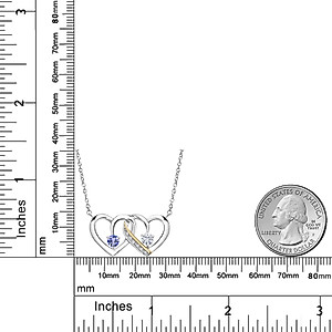 Gem Stone King 925 Silver and 10K Yellow Gold Blue Tanzanite Moissanite and Lab Grown Diamond Interlocking Heart Pendant Necklace For Women (0.56 Cttw, with 18 Inch Chain)