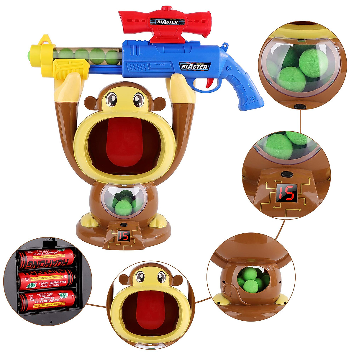 FiGoal Hungry Feeding Game Toy Guns for Boys/Girls, Shooting Games with Electronic Target, Party Cool Toys with LCD Score Record, Sound, 12 Soft Foam Balls, for Kids Age 3-10 Gifts for Valentine's Day