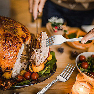 E-far Hammered Serving Utensils Set of 6, Stainless Steel 8.7 Inch Square Hostess Serving Set, Metal Serving Spoon Slotted Spoons Forks for Party Buffet Catering, Mirror Finished & Dishwasher Safe