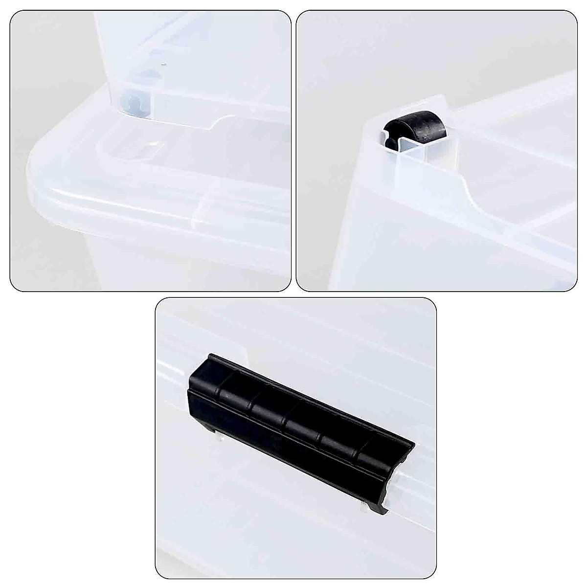Bringer Set of 3 Large Under Bed Plastic Storage Bins with Lids, 50 L Clear Plastic Latch Storage Box with Wheels