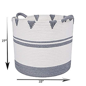 Large Storage Woven Basket, Decorative Basket for Toys, Blankets,Laundry, Towel, Magazine, Baby Nursery Basket by Braided Crown (Beige-Gray)