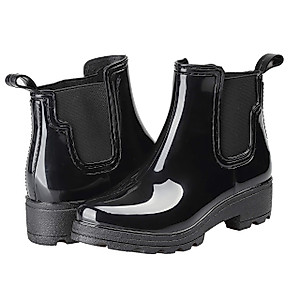 EYUSHIJIA Women's Short Rain Boots Waterproof Slip On Ankle Chelsea Booties (7 B(M), Black-A)