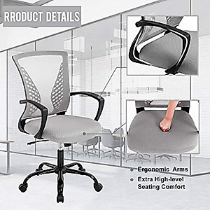 Office Chair Ergonomic Desk Chair Mesh Computer Chair with Lumbar Support Armrest Mid Back Rolling Swivel Task Adjustable Chair for Women Adults, Grey