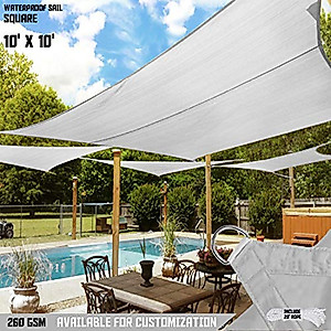 TANG Sun Shades Depot 10' x 10' Square Waterproof Knitted Shade Sail Curved Edge Light Gray/Light Grey 260 GSM U*V Block Shade Fabric Pergola Carport Canopy Replacement Awning Customize Available