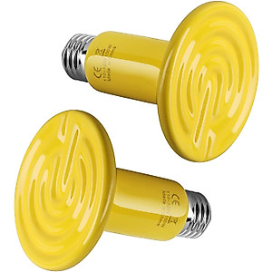 Simple Deluxe Ceramic Heat Emitter Heating Bulb No Light Reptile Heat Lamp, Brooder Coop Heater for Terrarium Amphibian Pet Snake Turtle, Incubating Chicken, 150W, 2 Pack, Yellow