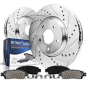 Detroit Axle - Rear Brake Kit for Nissan Murano Quest Pathfinder INFINITI FX35 FX37 QX70 M56 M37 Q70 QX60 Drilled Slotted Disc Brake Rotors Brakes Pads Replacement : 12.13" inch Rotor