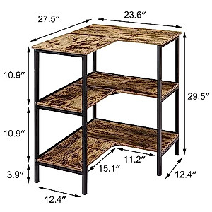 VECELO Corner Cabinet Table with 3 Tier Open Shelf, Multipurpose Display Organizer Storage Stand, for Small Space Living Room Home Office Kitchen,Grey