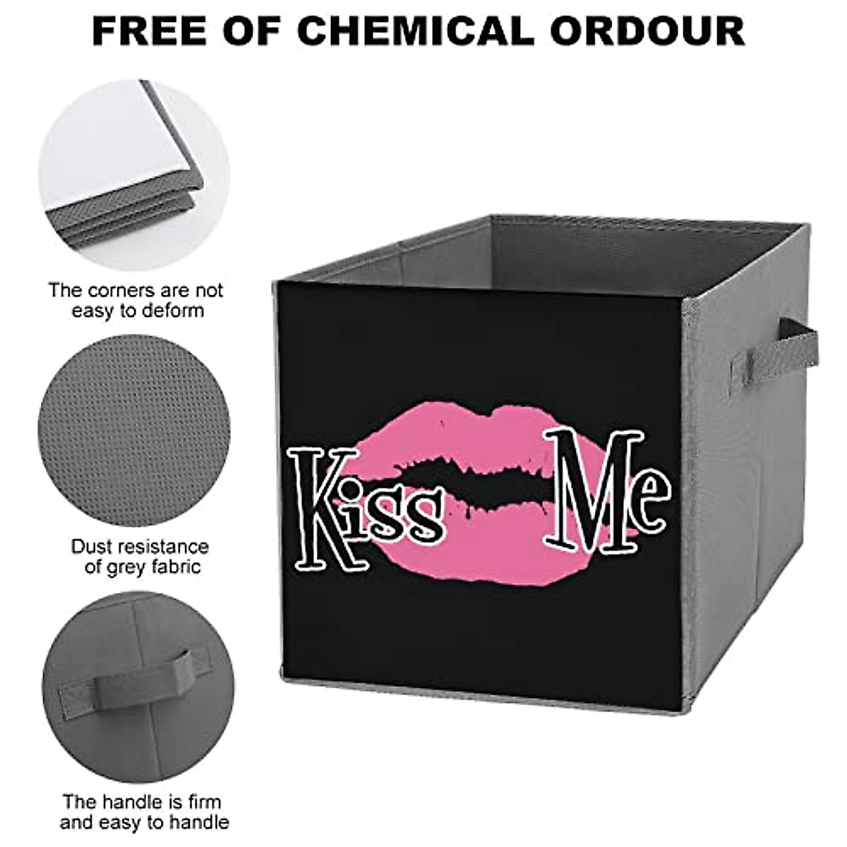 Kiss Me Storage Bins Cubes Foldable Fabric Organizers with Handles Clothes Bag Book Box Toys Basket for Shelves Closet 10.6"