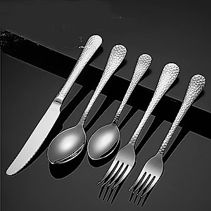 Hammered Silverware Set 16 Pieces Stainless Steel Flatware Set for 4, Mirror Polished Tableware Cutlery Set for Home Kitchen Restaurant Hotel, Kitchen Utensils Set, Modern Design, Dishwasher Safe