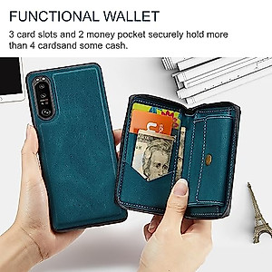Asuwish Phone Case for Sony Xperia 1 III 3 / Experia1iii 5G Wallet Cover with Tempered Glass Screen Protector and Credit Card Holder Zipper Stand Leather Cell Experia 1III 5G XQ-BC72 Women Men Blue
