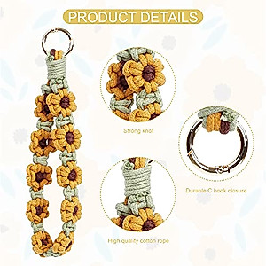 elephtree Boho Macrame Keychain Wristlet Keychain Weave Exquisite Keyring Holder Bracelet Handmade Wrist Lanyard Flower Pattern for Women