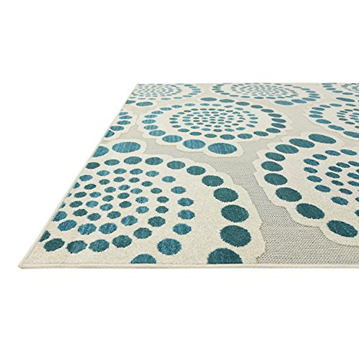 Unique Loom Modern Collection Geometric, Contemporary, Circles, Swirls, High-Low Pile, Indoor and Outdoor Area Rug, 7 ft x 10 ft, Ivory/Teal