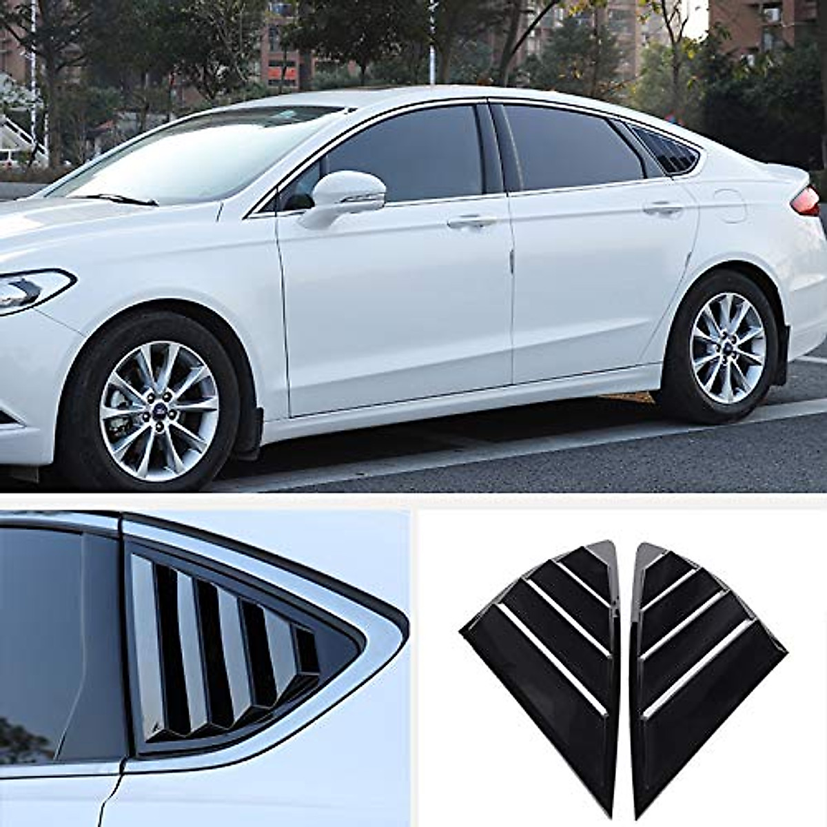 ruihe 2pc Shiny Black Rear Quarter Panel Window Side Louvers Vent Fit for Ford Fusion Mondeo 4D Hybrid Energi 2013 2014 2015 2016 2017 2018 2019 2020