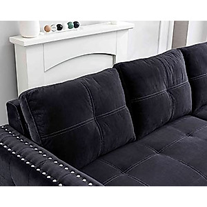 Tulib Reversible Sectional Sofa with Chaise, Sleeper Couch Storage and Pull Out Bed, Button Tufted Nail Head Trim Seating Furniture for Living Room, 91 Black