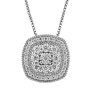 1/2 Carat Diamond Necklaces for Women | Round Cut Natural Diamond Cushion Halo Pendant | Sterling Silver Necklace | Fine Jewelry for Her | Gift Box Included