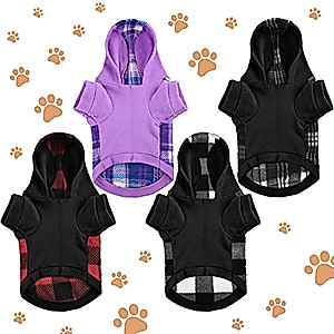 4 Pieces Dog Hoodie Plaid Dog Fleece Sweater Pet Pullover Clothes Warm Hoodie Outfit for Small Dogs Cats (Large)