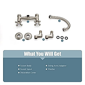 Aolemi Wall Mount Kitchen Faucet Brushed Nickel 6 Inch Center Commercial Mixer Tap with Swivel Spout Double Cross Handle Utility Sink Faucets 3 to 9 Inch Adjustable Hole Distance