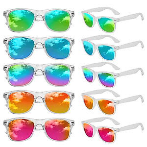 Matcheck 10 Retro Clear Mirrored Sunglasses Bulk Party Favors Classic Glasses Birthday Beach Pool Party Unisex Adult