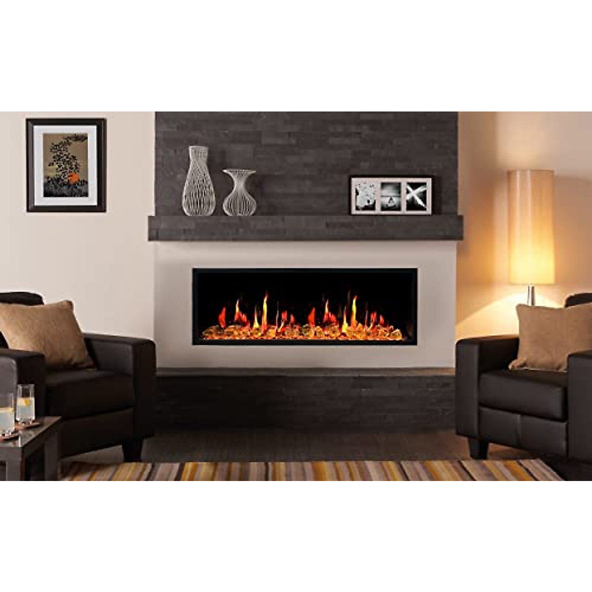 Litedeer Homes Latitude 45" Smart Electric Fireplace with App, Crackling Fire Sounds, Reflective Amber Glass, Black - ZEF45XA