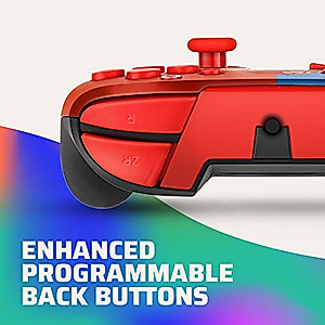 PDP REMATCH Enhanced Wired Power Nintendo Switch Pro Controller, Officially Licensed Switch Lite/OLED Compatible Gamepad, Customizable Programmable Buttons, Super Mario Power Pose (Red & Blue)