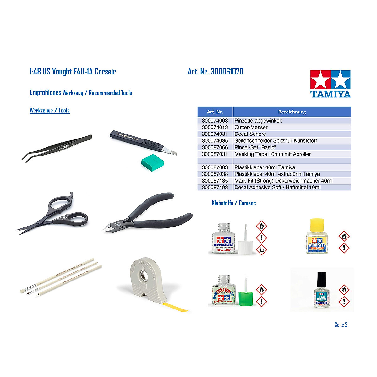 Tamiya Models Vought F4U-1A Corsair Model Kit