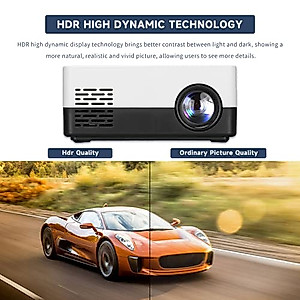 Mini Portable Projector, 1920x1080P, 800:1 LED Mini Projector with 30000H Lamp Life and HDR High Dynamic Technology, Movie Projector for U Disk, Computer, DVD, etc.(US-Plug)
