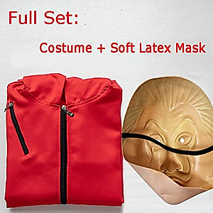 Angelaicos Unisex Red Jumpsuits Mask Costume Halloween Party Coverall (Large, Full Set)