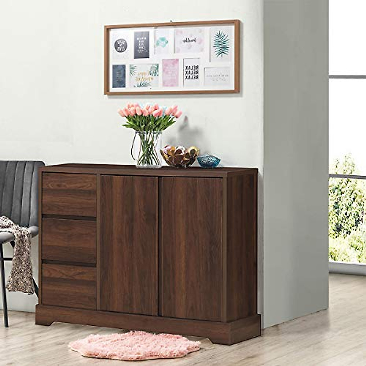 Giantex Buffet Sideboard, Storage Console Table with 3 Drawers and 2-Door Cabinets, Buffet Server Cupboard for Kitchen, Dining Room, Living Room, Entryway, Walnut (46.5”LX 15.5”WX 30.5”H)