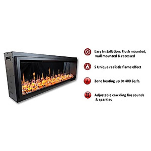 Litedeer Homes Latitude II 58" Smart Electric Fireplace with App, Crackling Fire Sounds, Diamond-Like Crystal, Black - ZEF58VC