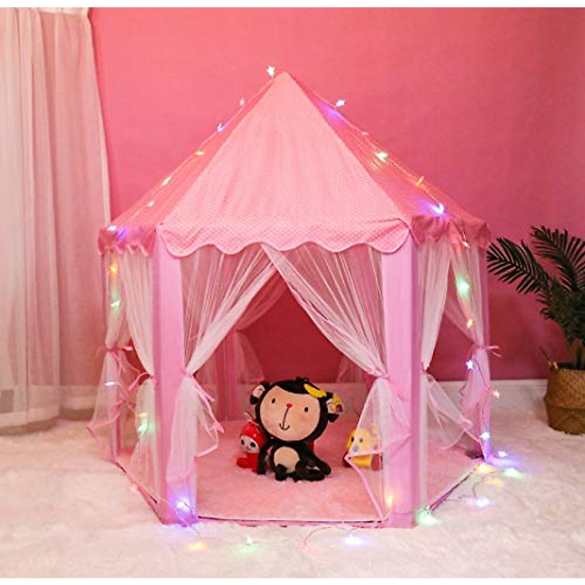 LimitlessFunN Baby Play Mat 55"x53" Plush Hexagon Rug for Hexagon Princess Tent, Room Carpet, Nursery Mat, Decoration Pad, Pink