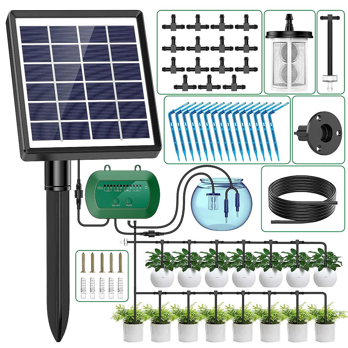 AnseTo Solar Irrigation System for Garden Watering System, 2023 Latest Drip Irrigation Kit for Potted Plants, Supported Automatic Watering System for The Balcony, The Plant Bed and The Green House