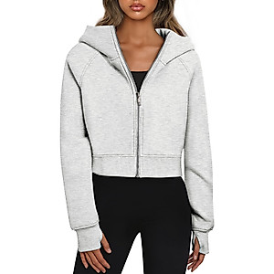 Trendy Queen Womens Zip Up Hoodies Jackets Cropped Sweatshirts Fleece Fall Outfits Casual Comfy Y2k Tops Winter Clothes 2025 Grey XL