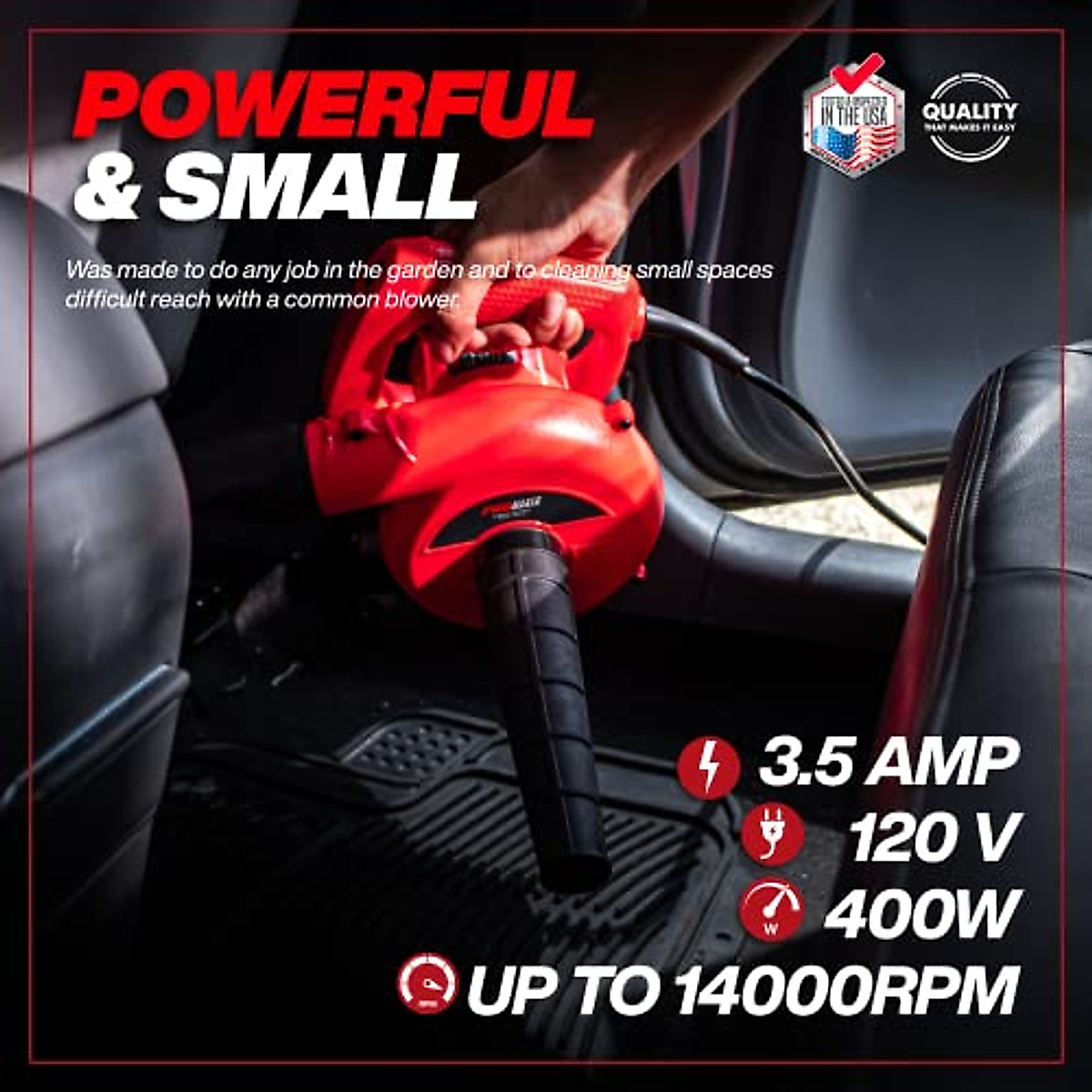 PROMAKER Corded Electric Leaf Blower, Small handheld Blower/Vacuum for home with a variable speed (7 levels of speed) 2 in 1, Air Duster with a dust bag for Computer/Leaf/Dusting 400W 120V PRO-SP400.