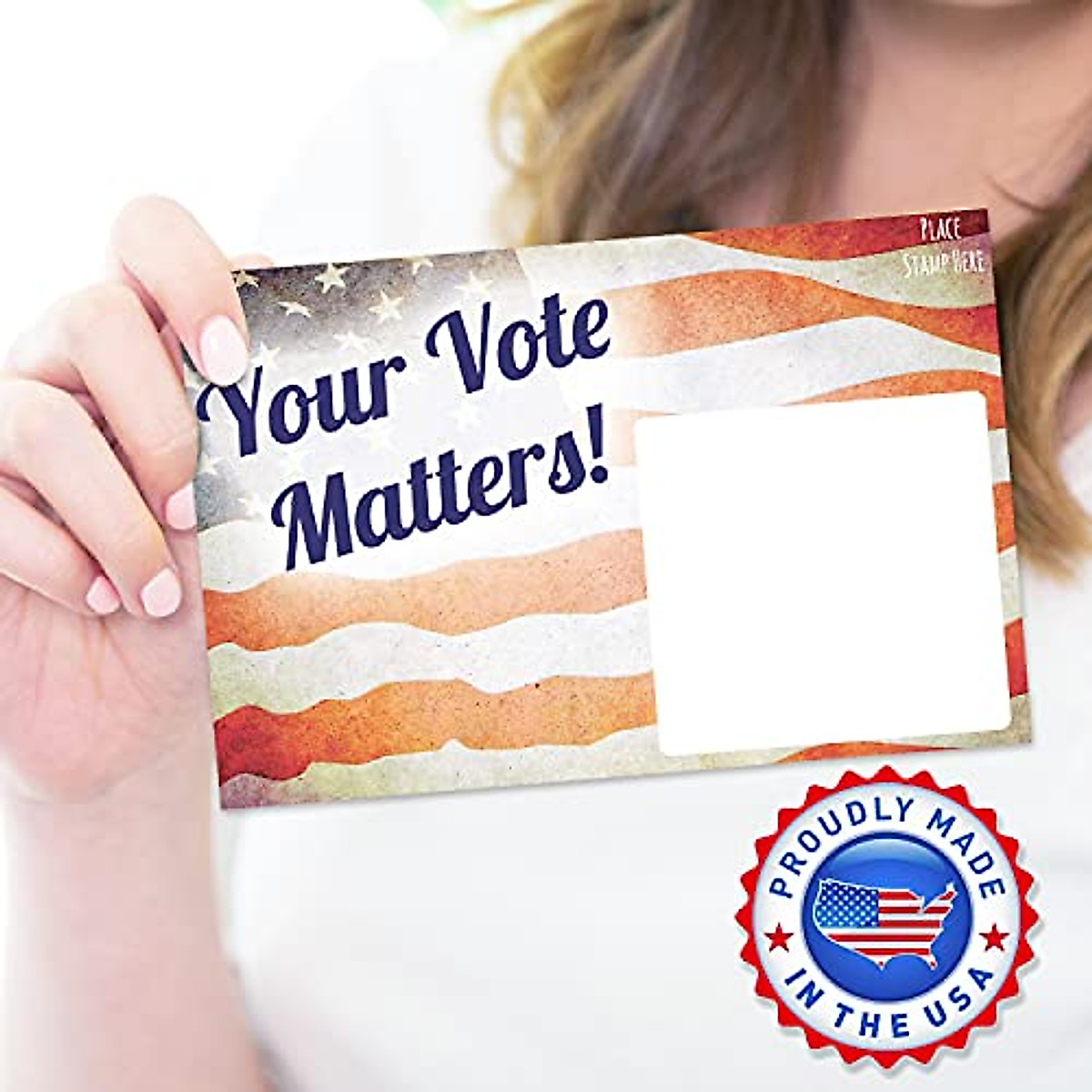 T MARIE 100 Bulk Get Out the Vote Postcards 4x6” - Patriotic Red, White and Blue American Flag Vintage Theme With Blank Back for Message to Voters - Encourage Voting In Your State