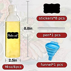 EPIPHANY Condiment Squeeze Bottles 16 Oz,with Flip Top Cap,Hot Sauce Bottles Squeeze,Perfect For Condiments, Oil, Icing, Liquids–Set Of 5 With Extra 1 Silicone Funnel, 8 Chalk Labels And 1 Pen…