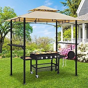 8' x 5' Grill Gazebo Replacement Canopy, Replacement Canopy Top Cover, Double Tiered Replacement Canopy, BBQ Gazebo Roof Top, Beige