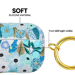 Rifle Paper Co. AirPods 3rd Generation Case with Keychain [Wireless Charging Compatible] [Visible LED] Protective Case for AirPods 3 with Floral Design, Anti Scratch, Shockproof - Garden Party Blue