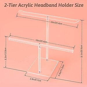 Acrylic Headband Organizer Scrunchie Holder, 2-Tier Clear Hair Tie Storage Headband Holder Display Stand, Hair Accessories Organizer for Baby Girls and Women