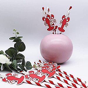 Lobster Paper Straws Decor-24 Pack of Crawfish Birthday Party or Christmas Paper Straws Supplies-Red and White Disposable Striped Paper Decorative Drinking Straws for Seafood Party Decorations