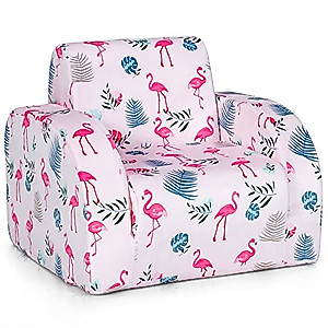 HONEY JOY Kids Sofa, 3-in-1 Convertible Children Folding Sofa & Comfy Flip Open Lounger & Sleepover Chair for Nap Play Sleep, Foam Toddler Couch Fold Out, Gift for Boys Girls (Pink)