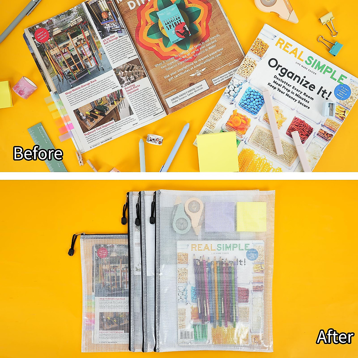 EOOUT 24pcs Mesh Zipper Pouches, A3 Size Waterproof Black Zipper Bags, Water-Resistant Plastic Document Pouch for School Office Supplies, Puzzles & Games Organizing Storage