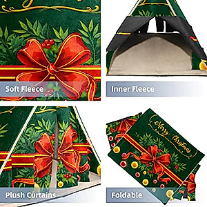 enheng Small Pet Hideout Christmas Balls Present Bow with Green Background Hamster House Guinea Pig Playhouse for Dwarf Rabbits Hedgehogs Chinchillas
