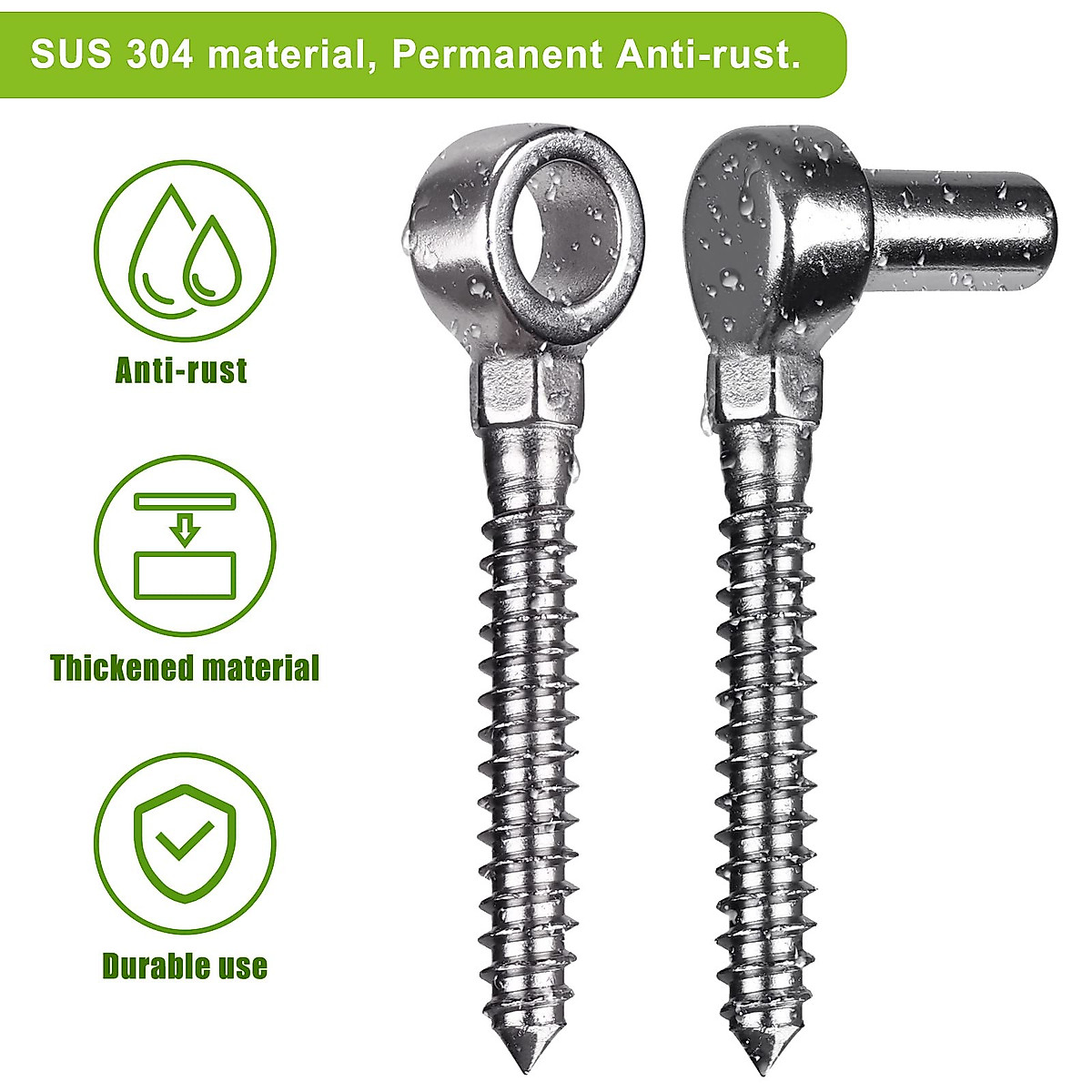 Insaga Gate Hinges, 304 Stainless Steel Wood Gate Hinge, M12 Hook and Eye Hinges, Partial Thread Gate Bolt Hook, Gate Hardware for Wooden Gates Fences, 1Pair