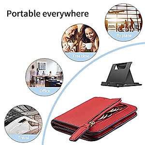 Kemoxan 2 Pack Portable Cell Phone Stand Holder for Desk, Foldable Pocket-Sized Mount, Universal Adjustable Desktop Mobile Phone Kickstand Compatible with iPhone IPads Kindle Android Black & White