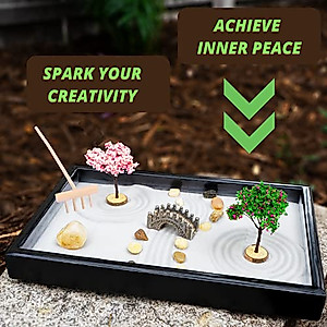 MEVELLYA Zen Garden for Desk - Japanese Zen Garden 11x7 Inch - Zen Garden Kit - Desktop Zen Garden - Large Zen Garden - Rock Garden - Zen Sand Garden for Desk - Japanese Sand Garden - Japanese Gift