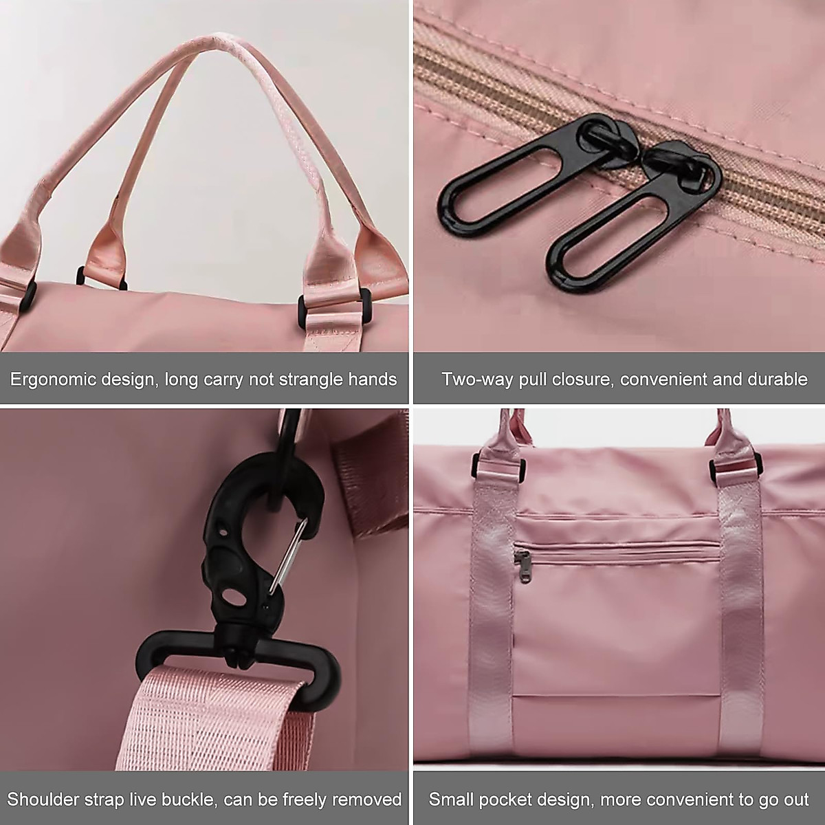 WPODAR Gym Bag for Women, Pink Duffle Bag Tote Bag Shoulder Bag Travel Bag for Women for Plane, Duffle Bag for Swimming Yoga with Dry Wet Separated Pocket for Training