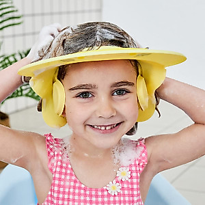 Baby Shower Cap Shampoo Visor Shield hat Kids Bath Washing Hair Rinser Prevents Water from Pooling in Face for Protector Toddler Children(Yellow)