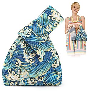 Coopay Knitting Bags and Totes for Women, Yarn Bags for Crocheting On The Go, Crochet Travel Bag for Crochet Supplies, Yarn Storage Bag Crochet Project Bags - Stamped Wave Blue